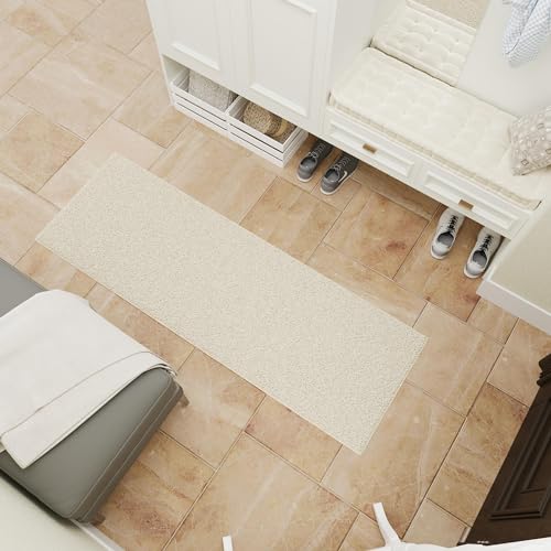 Ottomanson Indoor Solid Shag Design Rubber Back 2x6 Soft Pile Shag Runner Rug for Hallway, Entryway, Kitchen, Living Room, Bedroom, Bathroom, 2' x 6', Cream