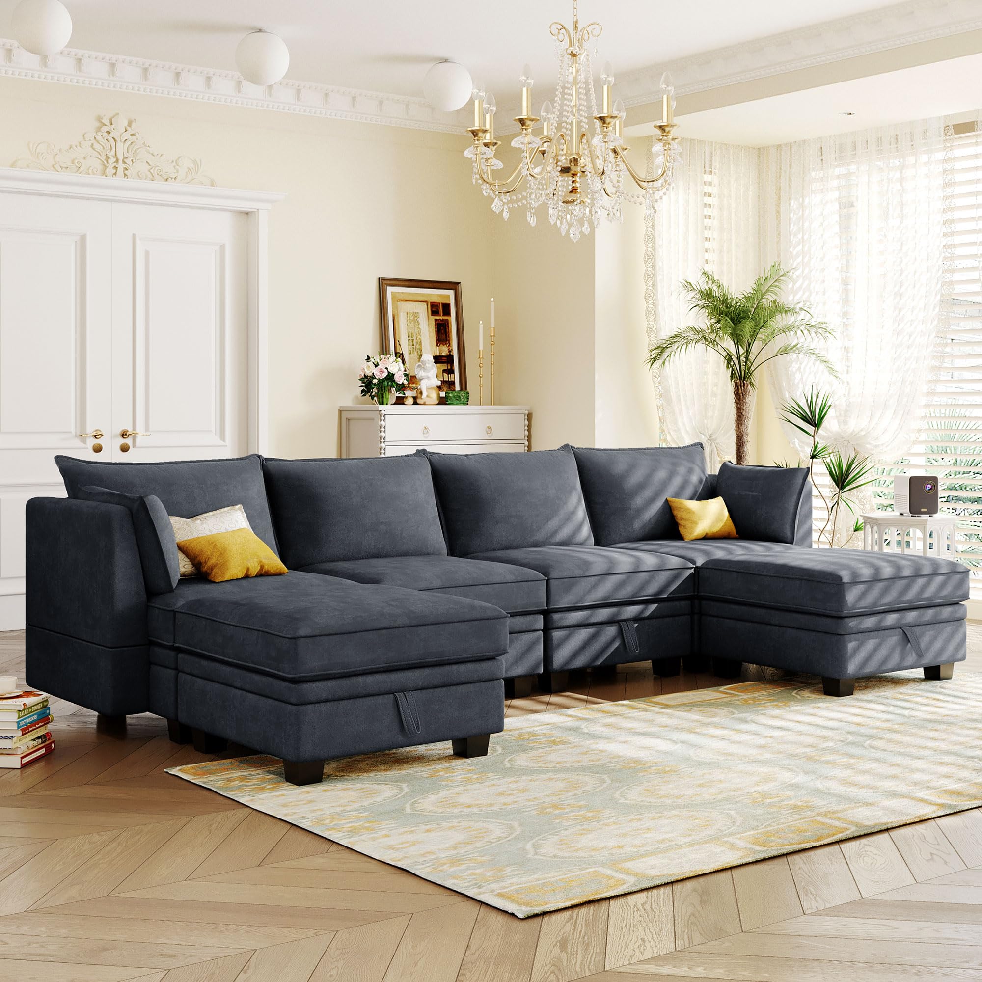 Merax Modular Sectional, Convertible Sofa Bed with Reversible Chaise for Living Room, Dark Gray