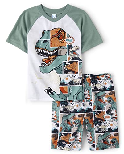 The Children's Place Boys Sleeve Top and Shorts 2 Piece Pajama Sets, Dino, 7-8