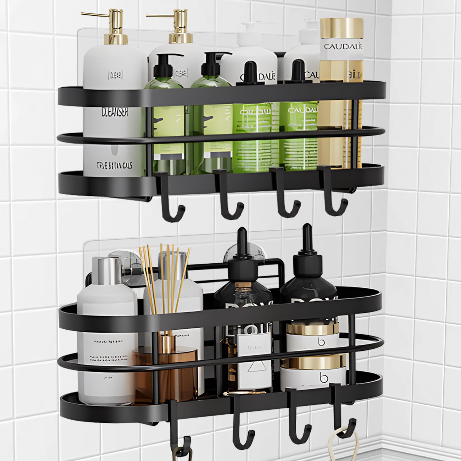 LGQXGO Adhesive Shower Caddy,2 Pack Rustproof Stainless Steel Shower Organizers,Large Capacity,No Drilling,Shower Shelves for Bathroom Storage Organization & Home Decor