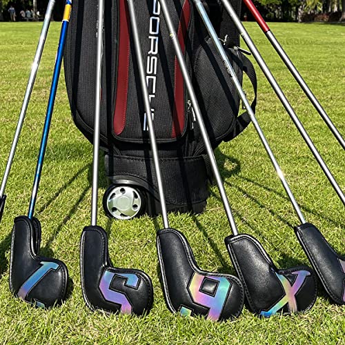 Golf Iron Club Head Covers set Headcovers Fits for All iron wedges - Big Number - Long Neck - Black Pu Leather fits Small Standard Oversized Golf Clubs 10pcs/Pack
