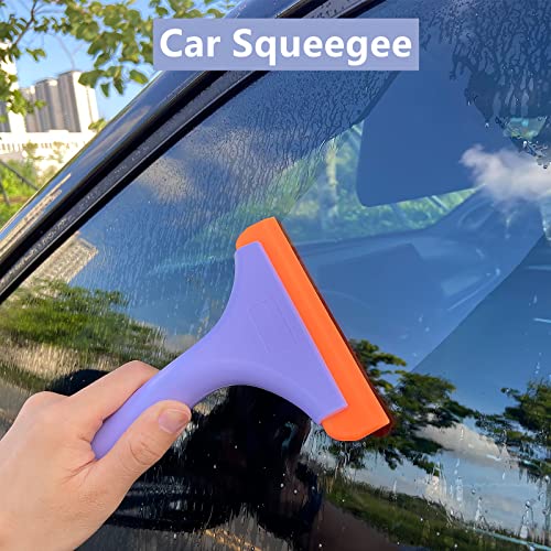 Lunbengo Small Shower Squeegee for Glass Doors, Bathroom Mirror, Tiles, Long Handle Squeegee with Soft Silicone Blade for Windshield, Car Tinting Glass Film Installation, 7.5 x 5.9IN, Purple