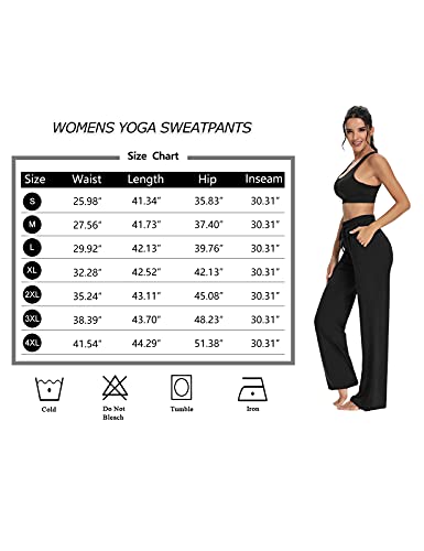 Sarin Mathews Womens Yoga Sweatpants Wide Leg Lounge Pajamas Pants Comfy Drawstring Workout Joggers Pants with Pockets Black M