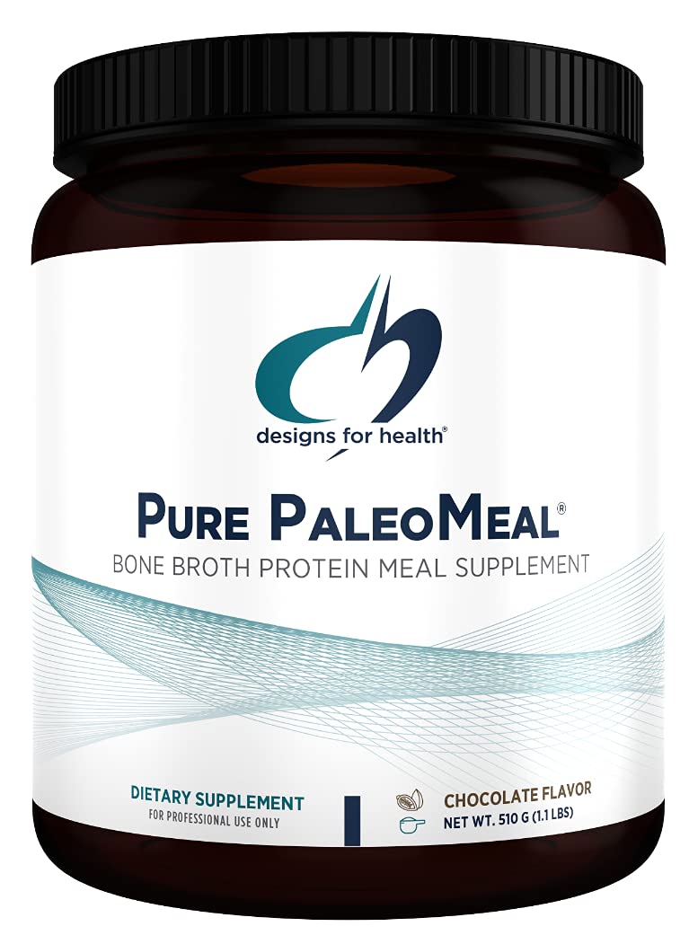 Designs for Health Pure PaleoMeal - Bone Broth Protein Powder with 17g Protein, Meal Replacement Shake Dietary Supplement with Active Folate + Chelated Minerals, Chocolate (15 Servings / 510g)