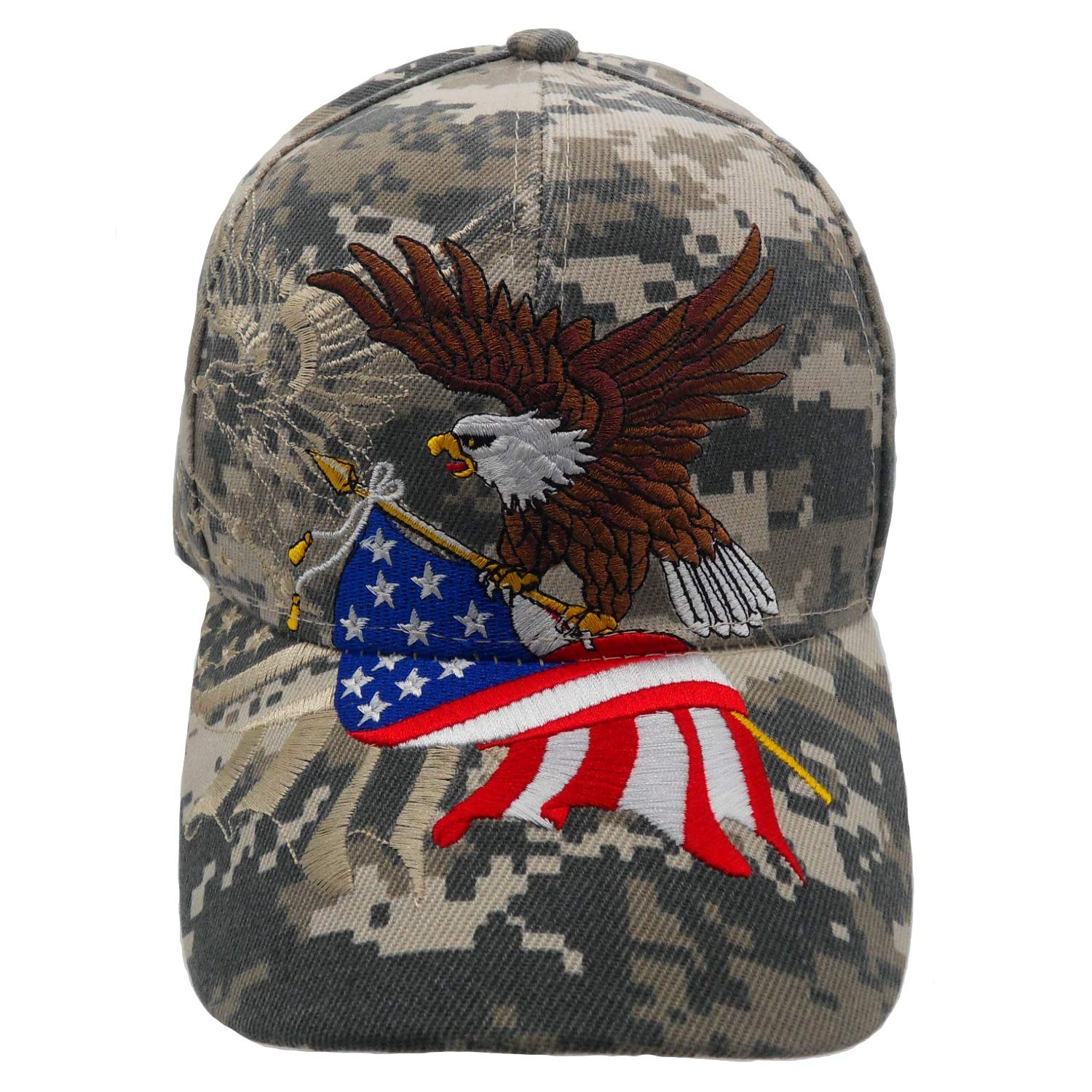Corbase Windcatcher Flying Eagle & US Flag Baseball Cap - Light Gray