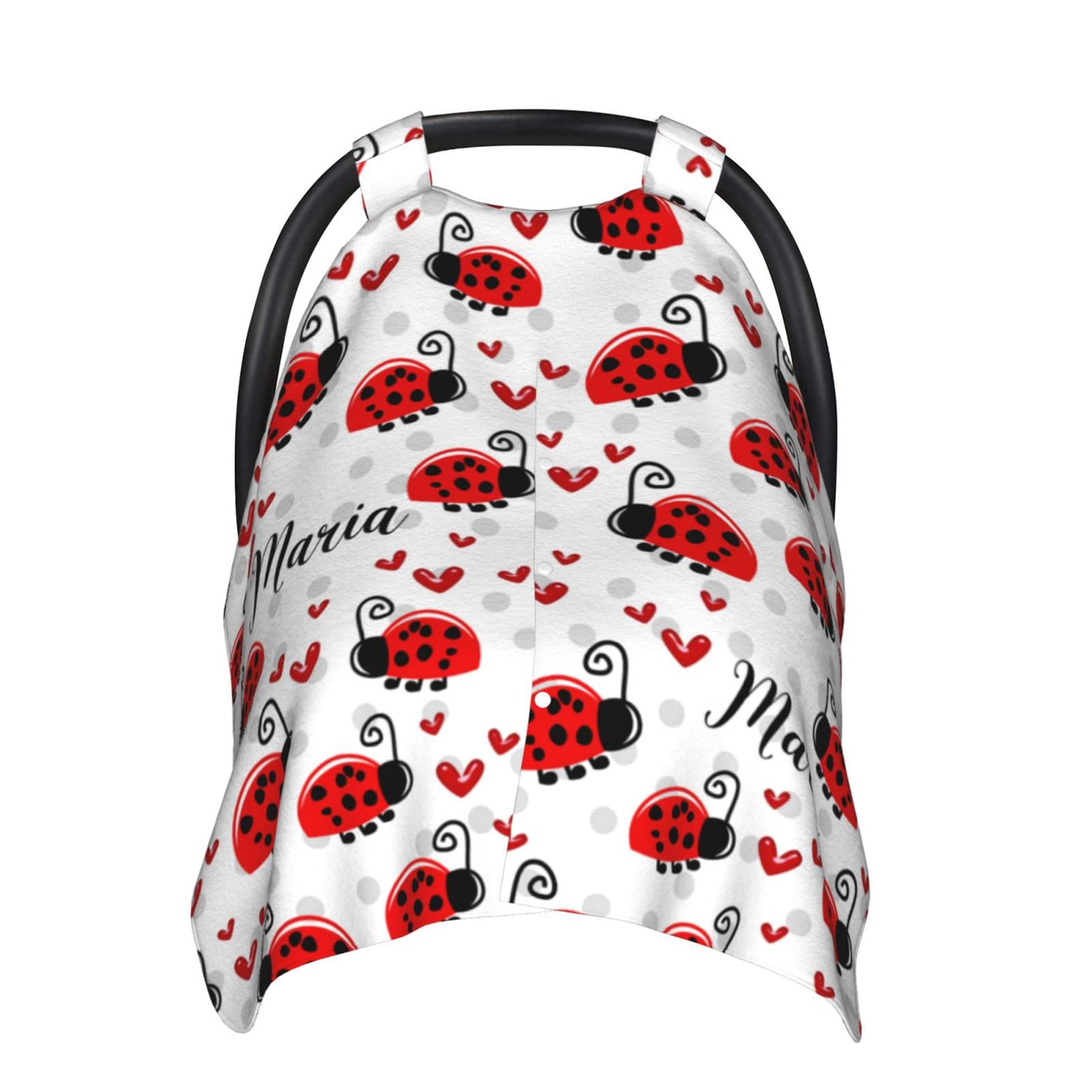 Personalized Lovely Ladybug Baby Car Seats Canopy for Baby with Name, Customize Light Weight Minky Covers for Baby Boys Girls, Nursing Breastfeeding Stroller Cover Canopies for Newborn