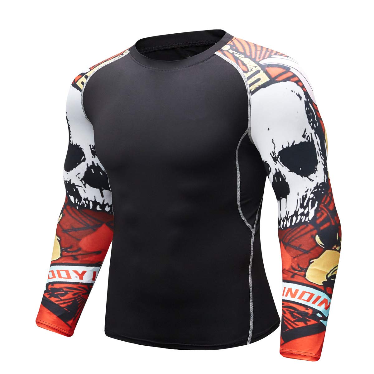 Fanii Quare Men's Soft Fit Long Sleeve Workout Rashguard Cool Dry Compression Fitness Shirt Red Skull XL