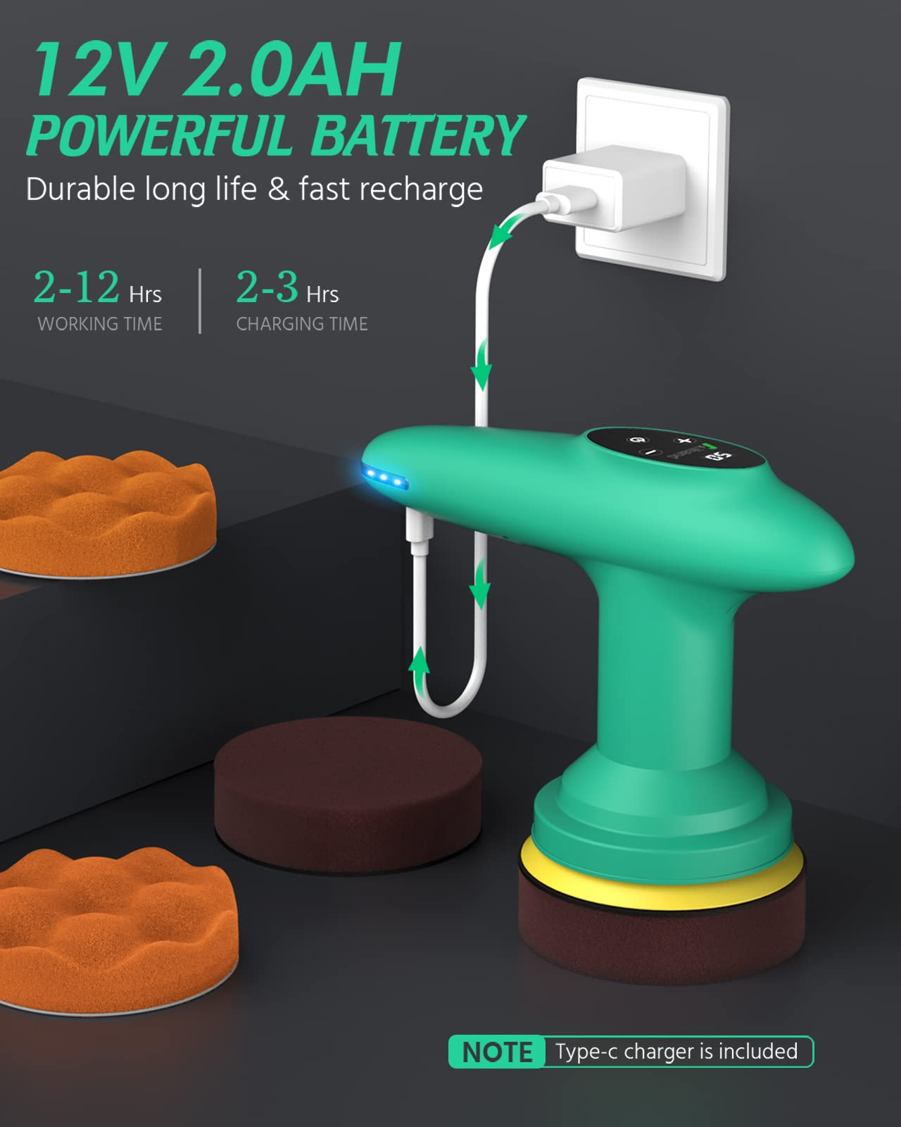 Cordless Car Polisher, 4inch 2500-6000 RPM Orbital Polisher with 8 Pads, Aihand Lightweight Micro Cordless Buffer with Polish/Paste Wax for Car Detailing/Waxing, 6 Speeds, 12V with LCD Display