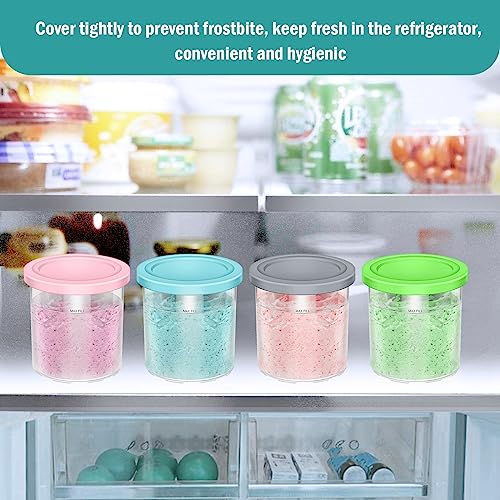Ruizhihu Creami Pint Containers for Ninja Creami Pints And Lids - 4 Pack Compatible With Nc301 Nc300 Nc299amz Series Ice Cream Maker Airtight And Dishwasher Safe Pint Containers