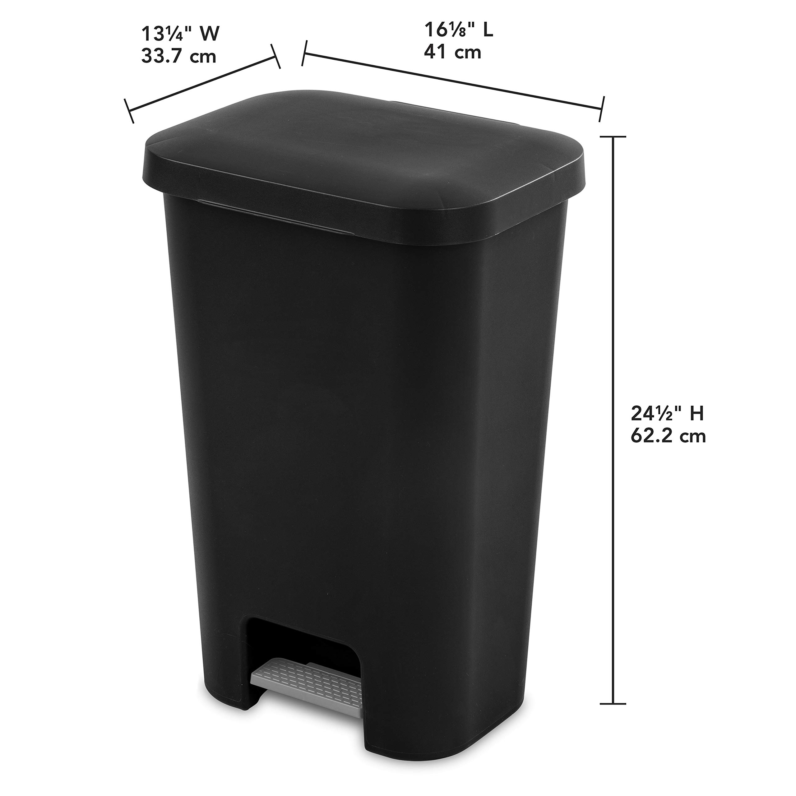 STERILITE 11.9 Gallon StepOn Wastebasket with Lid, Ideal in The Kitchen and Mudroom, Fits a Large 13 Gal Trash Liner, Pedal, Black Lid and Bin, 4-Pack