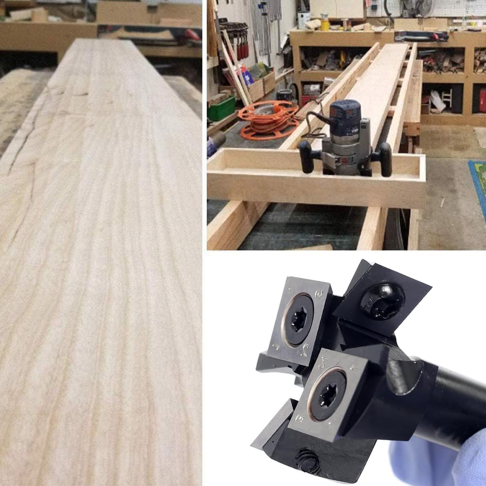 SICWOOD Slab Flattening Router Bits 1/2 Shank, 1-1/2”Cut Dia, 2+2 Insert Carbide, CNC Spoilboard Surfacing Router Bits, Planing Router Bits, for Flycutter/ Slab Leveler/ Rabbeting