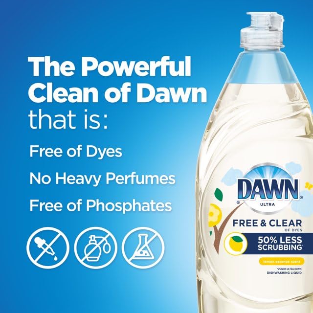 Dawn Ultra Pure Essentials Dishwashing Liquid Dish Soap, Free and Clear of Dyes, Lemon Essence Scent, 34 Fl. Oz (Pack of 3)