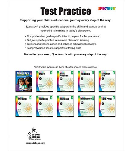 Spectrum Test Prep Grade 2 Workbook, Ages 7-8, Reading Comprehension, Language Arts & Math Workbook, Grammar, Vocabulary, Addition, Subtraction, Writing Practice Tests, 2nd Grade Test Prep Workbook