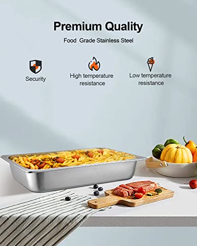 ZeroPone Hotel Pan 4" Deep Steam Table Pan 6 Pack Full Size 20.8"L x 12.8"W Hotel Pan 22 Gauge Stainless Steel Anti Jam Steam Table Pan