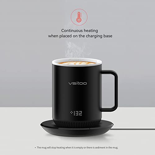 vsitoo Temperature Control Smart Mug 2 - Keep Your Coffee Hot All Day, Self Heating Coffee Mug with LED Display, 10 oz, 90 Min Battery Life - App&Manual Controlled Heated Coffee Mug - Coffee Gifts