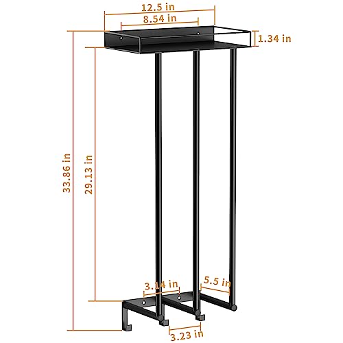 Ovicar Towel Racks for Bathroom - Wall Mounted Rolled Towels Storage with Metal Shelf & 3 Hooks,3 Bars Wall Towel Holder for Small Bathroom, Bath Towel Organizer (Black)