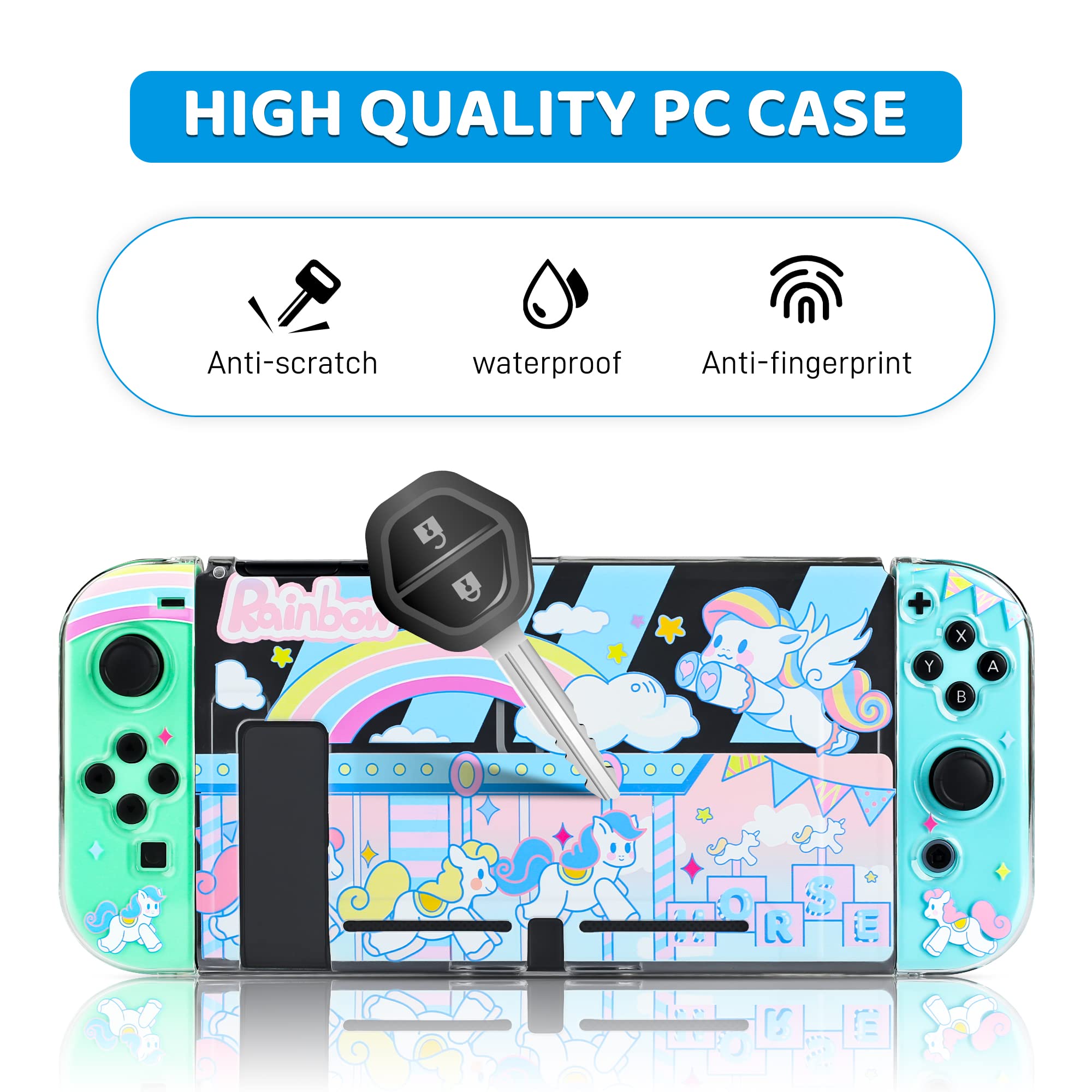 FANPL Cute Protective Case for Nintendo Switch, PC Cover Case with Rainbow Carousel Compatible with Switch Console and Joy Con, Kawaii Skin Accessories Shockproof, Waterproof, Anti-fingerprint