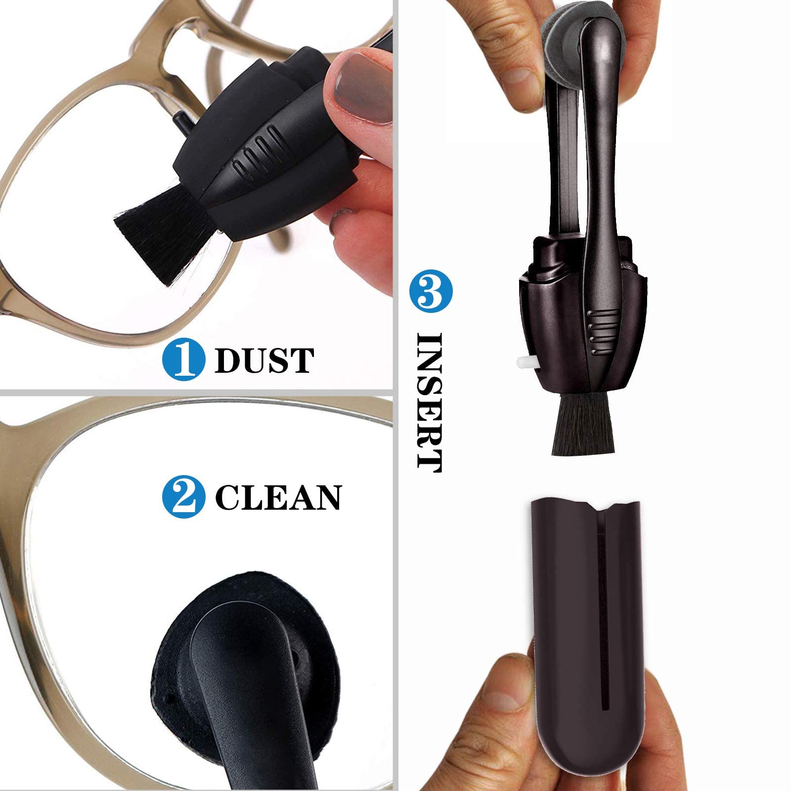 Eye Glasses Lens Cleaner, Microfiber Spectacles Portable Carbon Eyeglasses Cleaner, Efficient and Durable Carbon Microfiber Technology - Eyeglass Cleaner Kit(3pc)