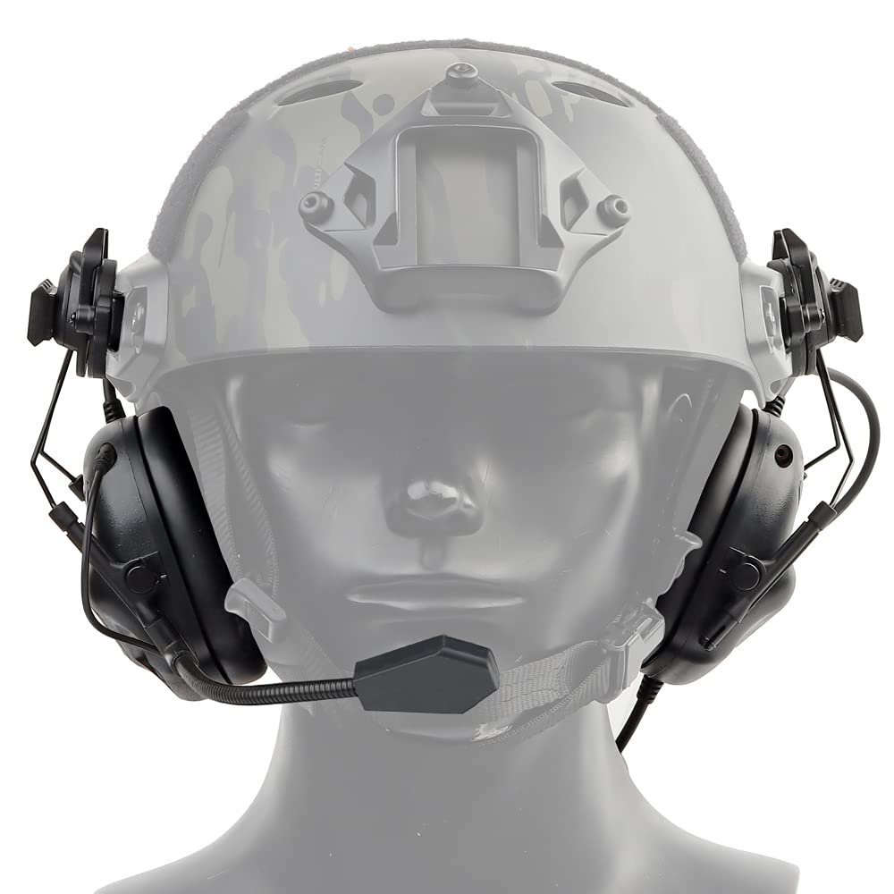 DETECH Tactical Helmet Headset Headphone Electronic Shooting Ear Protection Sound Amplification Noise Reduction Ear Muffs Hunting Shooting Ear Defender with Detachable Microphone