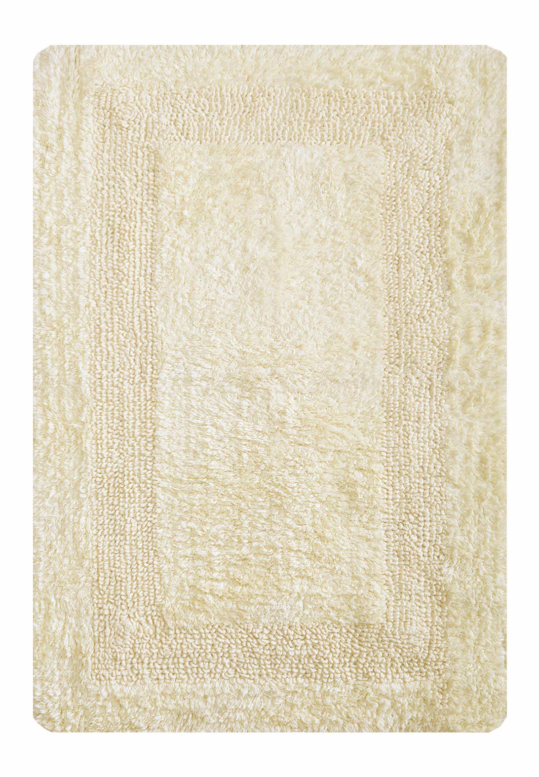 Cotton Bath Mat Rug 2 Piece Set - Light Yellow, Reversible Bathroom Rugs Soft & Absorbent Quick Dry Mats, Washable Plush Hotel Quality Tufted Mats for Shower, Bath Tub, Toilet - 21x34 & 17x24 Inches