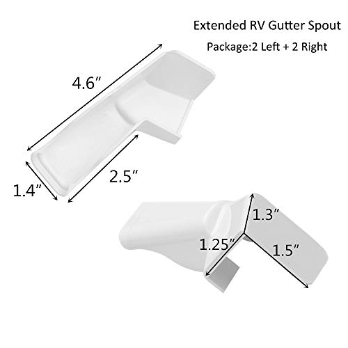 RV Gutter Spouts - Rigid RV Gutter Extenders, Directs Rainwater Away from Your RV, Long Version Extended RV Rain Gutter Spouts for Trailer Camper Motorhome Toy Hauler (2 Left +2 Right, White)