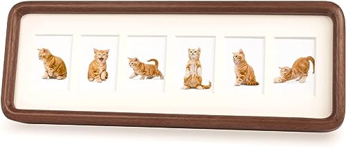 Solid Wood Collage Picture Frame Multi Openings Photo Frame 4x12 / 4x16 Matted to 1.5x2.5 for Wall and Tabletop Display (6 Opening Walnut)