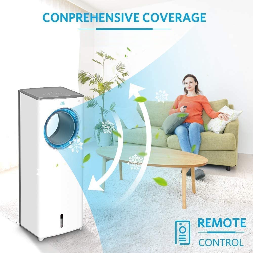 Evaporative Air Cooler-3-in-1 Portable Air-Cooling Fan, Instant Cool & Humidify with 3 Speeds, 8H Timer, 3 Modes, No Noise Tower Fan, No Dust, Bladeless Fan for Large Room Office (White)