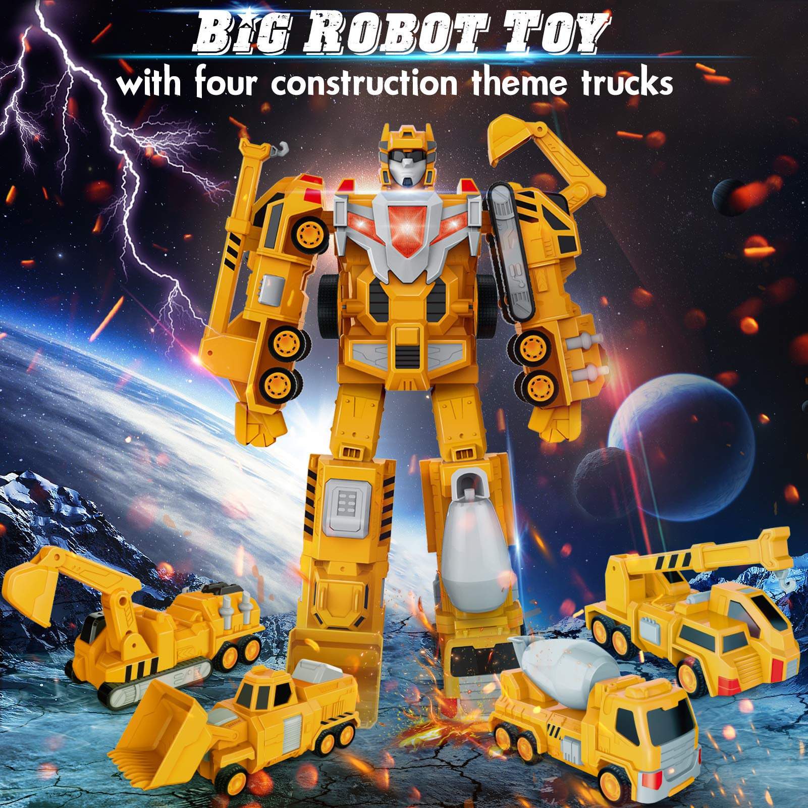 Construction Toy Trucks for 3 4 5 6 Year Old Toddler Boy Kids, Magnetic Assemble Transform Robot Play Vehicles, 15.7 inch Action Figure, Pull Back Dump Cars Birthday Gift