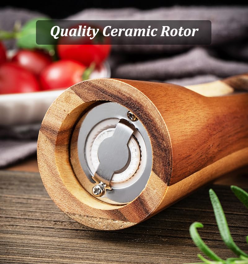 Ousyaah Salt and Pepper Grinder Set (2 Pack), Manual Wooden Salt and Pepper Shakers with Adjustable Ceramic Core and Visible Acrylic Window, Refillable Salt & Pepper Mill Set | Adjustable Coarseness