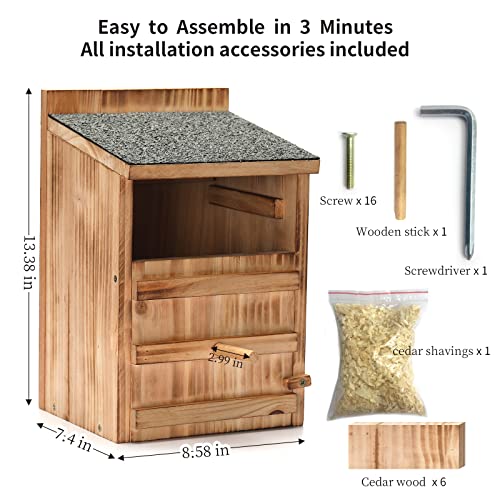 Owl House,Screech Owl House with Bird Stand,Owl Nesting Box,Barn Owl Bird House,Large Handmade Wooden Rectangular Opening Bird Box,with Mounting Screws, Easy Assembly