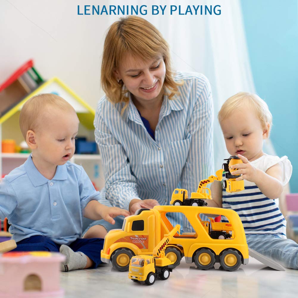 Construction Vehicle Toy Set with Sound and Light for 3-6 Year Old Kids - Trucks, Crane, Mixer, Dump, Excavator