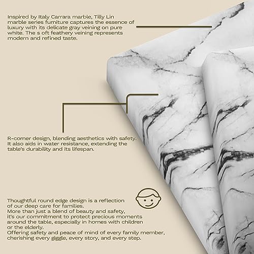 Tilly Lin Faux Marble Side Table, White Marble Small Coffee Table with Storage, 2-Tier End Table for Living Room, Nightstand for Bedroom (White, Black)