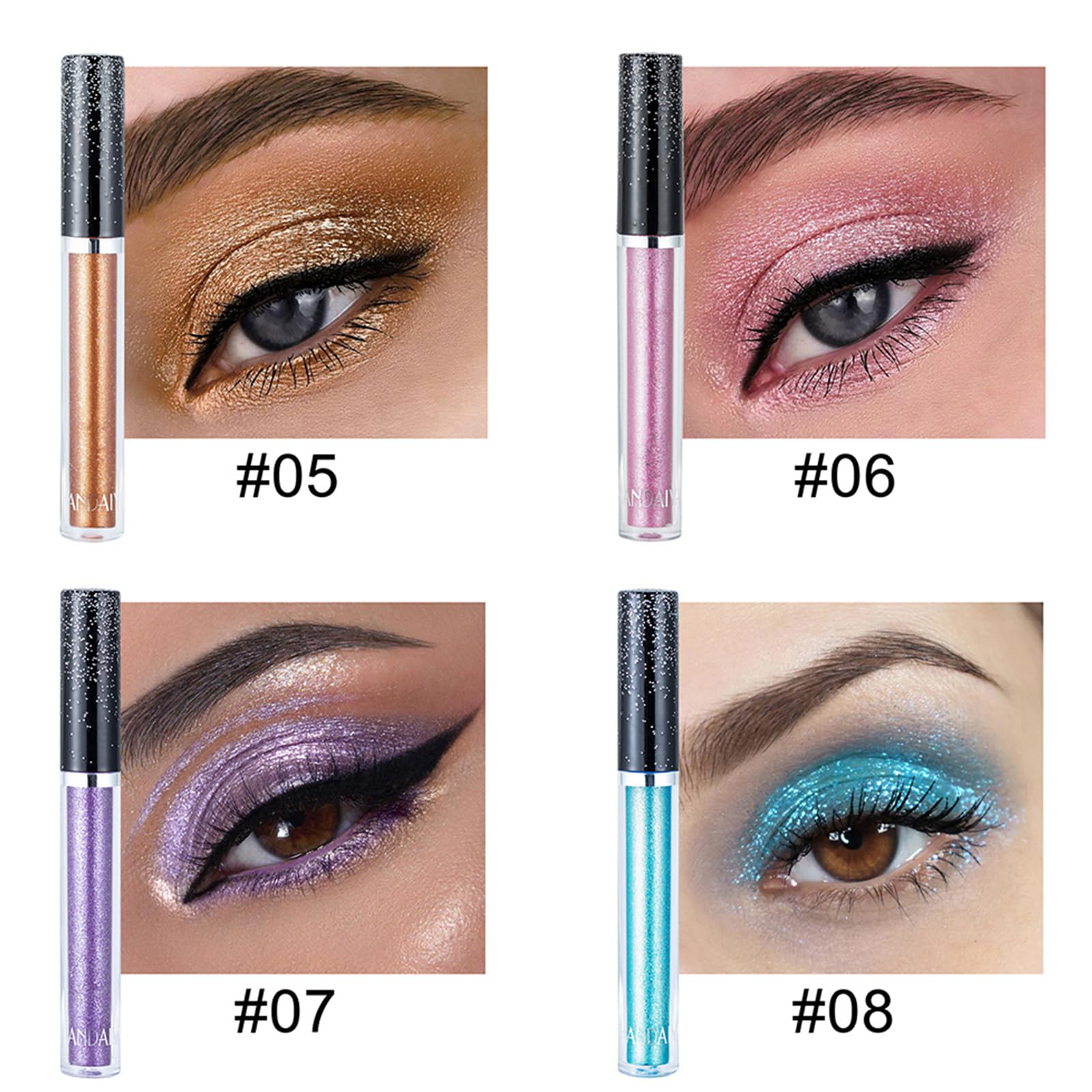 DekRion Glitter Eyeshadows, Liquid Eyeshadows, Long-lasting Liquid Glitter Eyeshadows, Shimmer-Eyeshadows, Metals-Gloss-Sparkling Silver, Gold High-pigmented Colorful Glitter Eye Shadows(01#Silver)