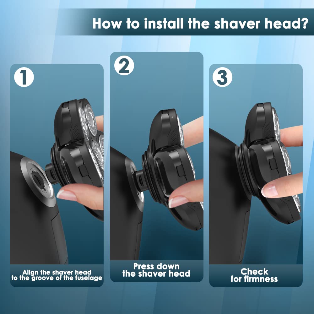 Shaver Blade Heads, LIGHWODE 7D Universal Head Shaver Replacement Blades Electric Razor Replacement Head Waterproof Wet & Dry Easy Install for Head and Face Compatible with Most Shavers