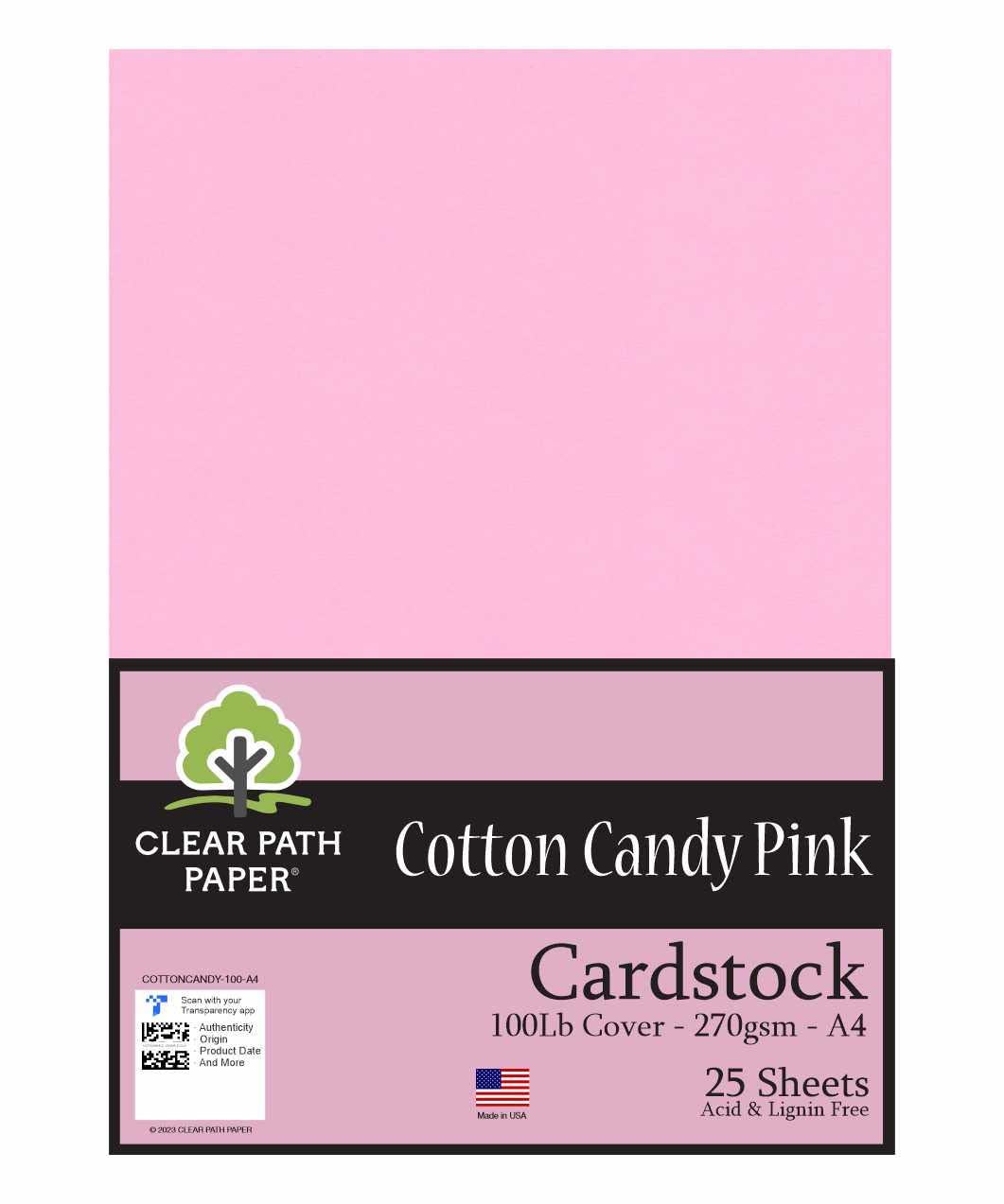 Cotton Candy Pink Cardstock - 8.5 x 11 inch - 100Lb Cover - 25 Sheets - Clear Path Paper