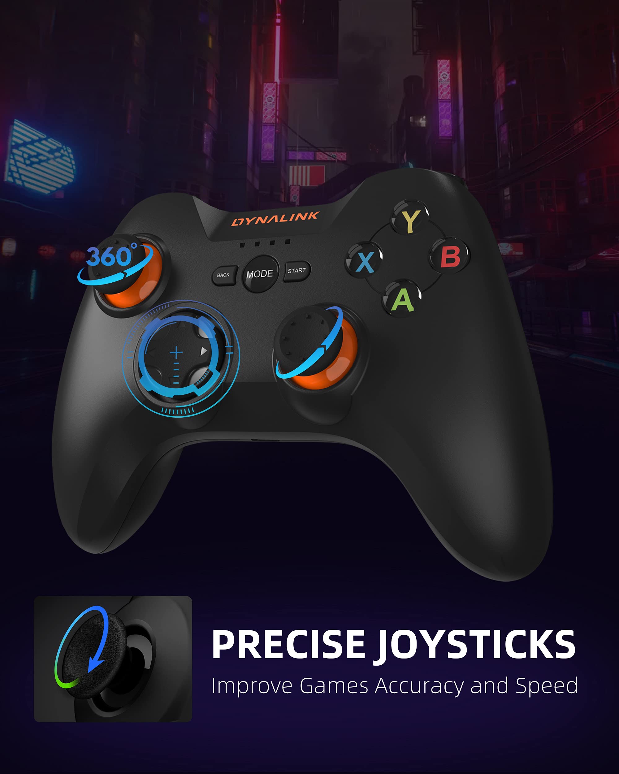 Dynalink Gamepad for Android Wireless Gaming Controller with Motion Control and Double Vibration Shock, Compatible with Android Device