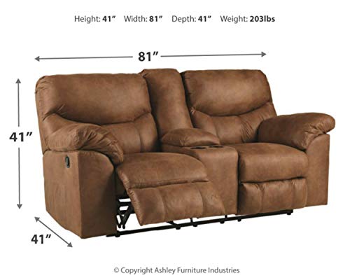 Signature Design by Ashley Boxberg Oversized Faux Leather Manual Double Reclining Loveseat with Center Console, Brown