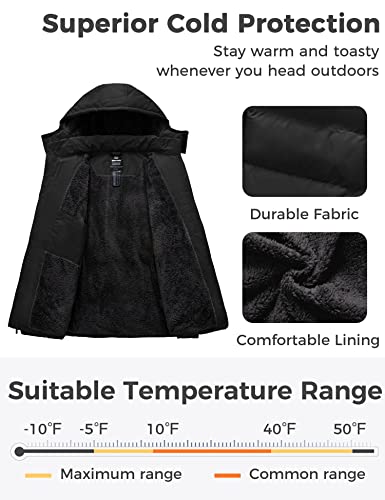 Wantdo Men's Warm Puffer Jacket Thicken Waterproof Winter Coat with Hood (Black, Medium)