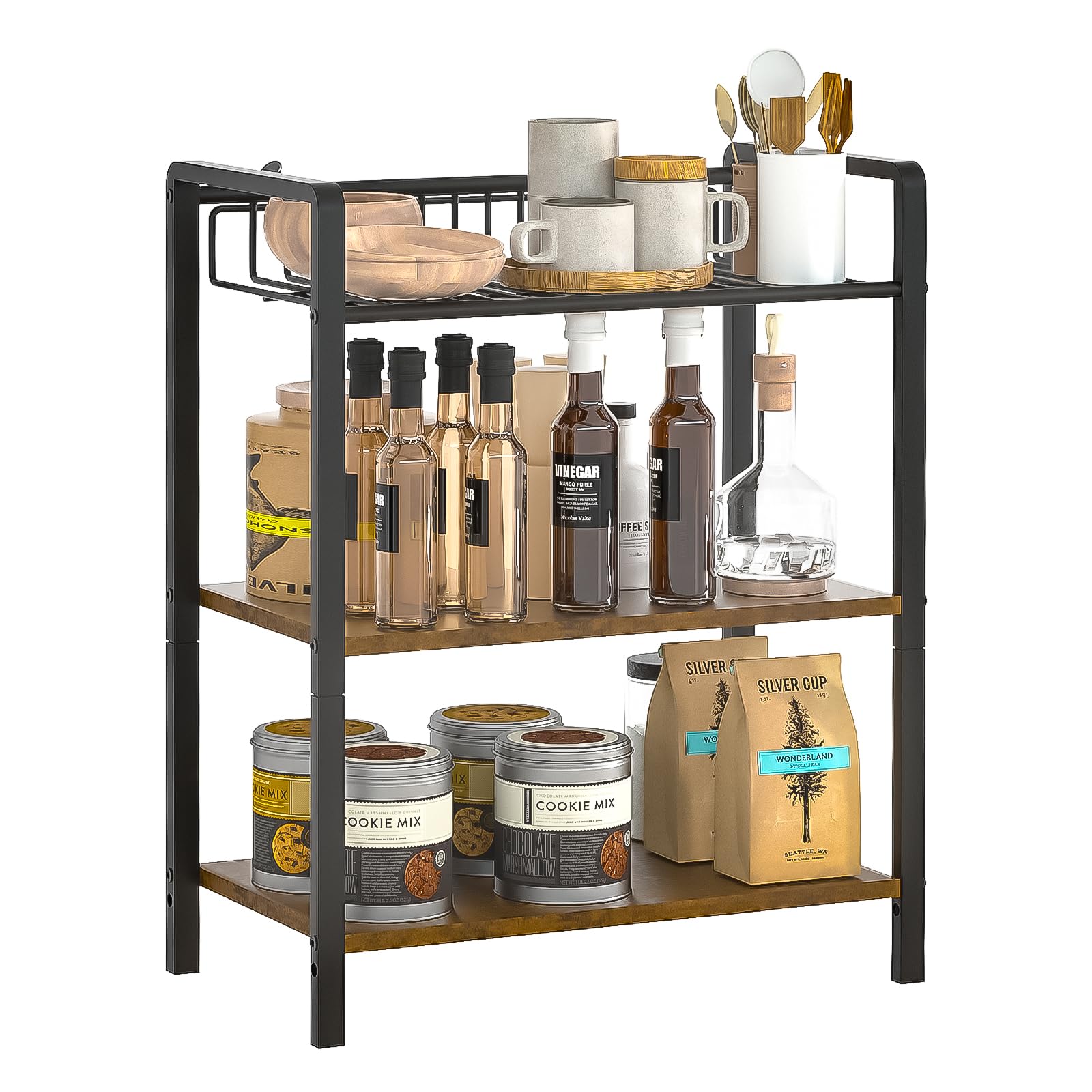 NIROZA Kitchen Counter Shelf, 3-Tier Bathroom Counter Shelf, Spice Rack Countertop Organizer, Coffee Bar Counter Top Organizer for Cupboard, Study Room, Restroom, Office