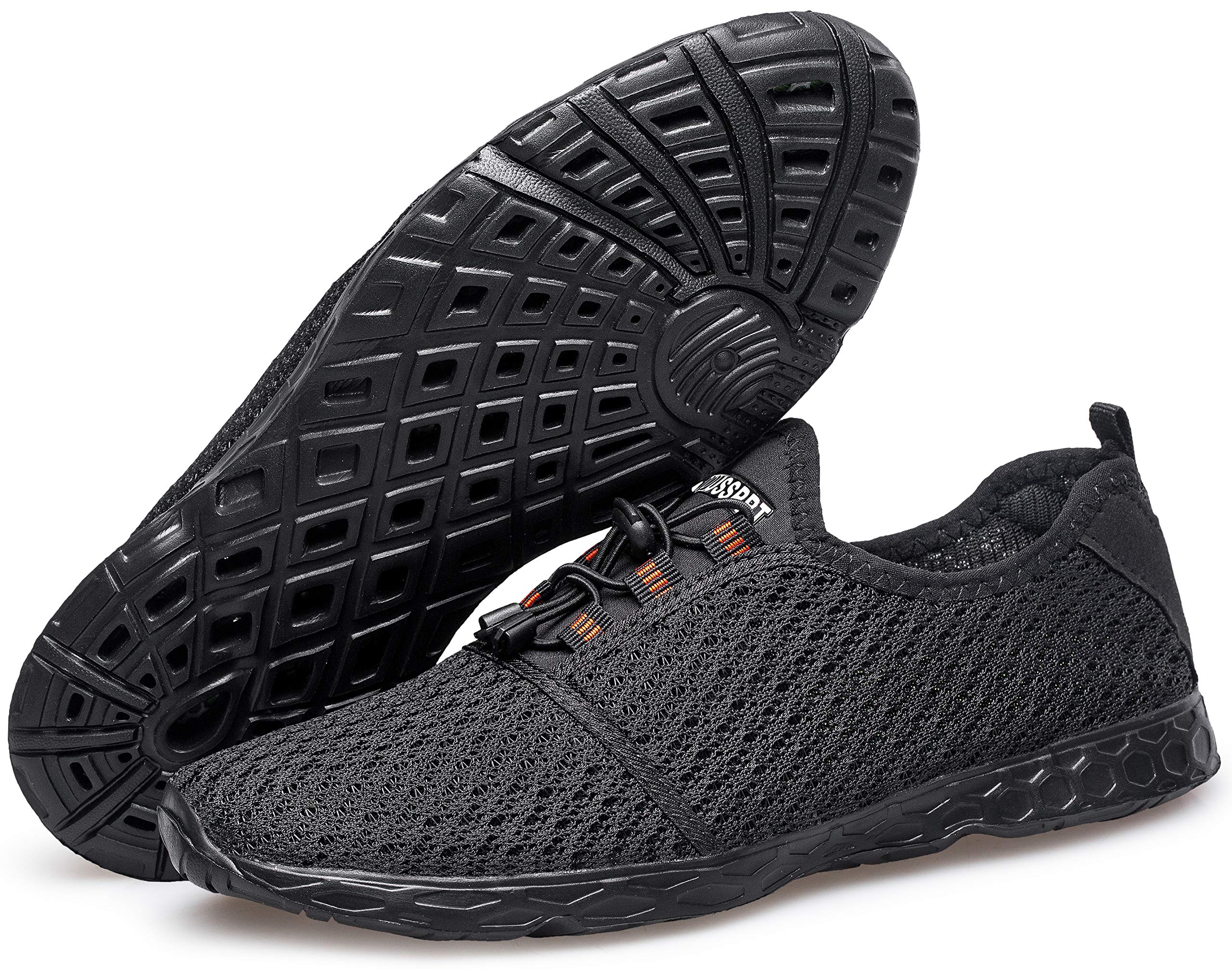 DOUSSPRT Men's Water Shoes Quick Drying Sports Aqua Shoes Dark Allblack Size 9.5