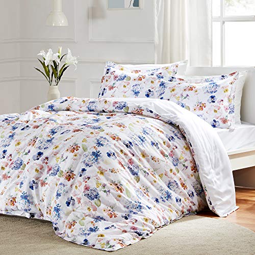 COTTONNEST 100% Cotton Duvet Cover King Size - Floral Blossoms Printed Pattern Soft Breathable Comforter Cover with Zipper Closure