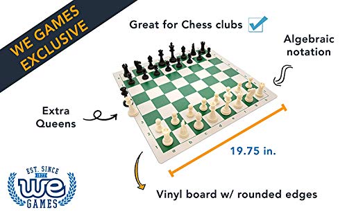 WE Games Best Value Tournament Chess Set (Green) + Hardcover Chess Notation Scorebook (Green)
