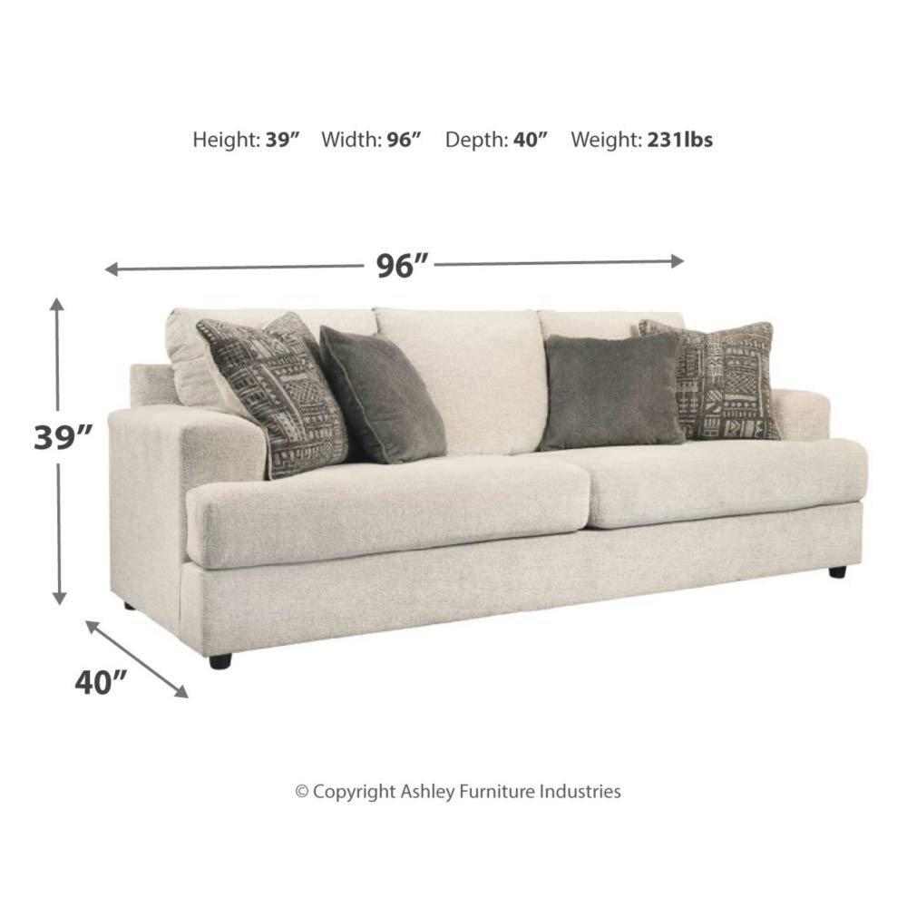 Signature Design by Ashley Soletren Contemporary Chenille Queen Sofa Sleeper with 4 Accent Pillows, Off-White