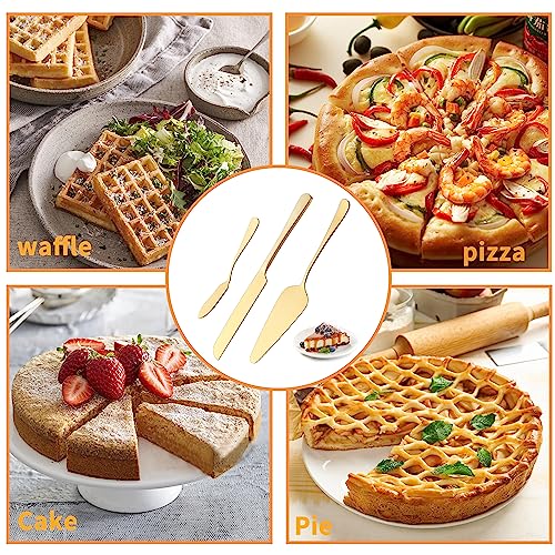 Wedding Cake Knife and Server Set, Little Cook 3PCS Cake Cutting Set for Wedding, includes 9.25" Cake Knife, 9" Cake Server and 6.7" Cake Pie Spatula, Stainless Steel Cake Cutter, Gold