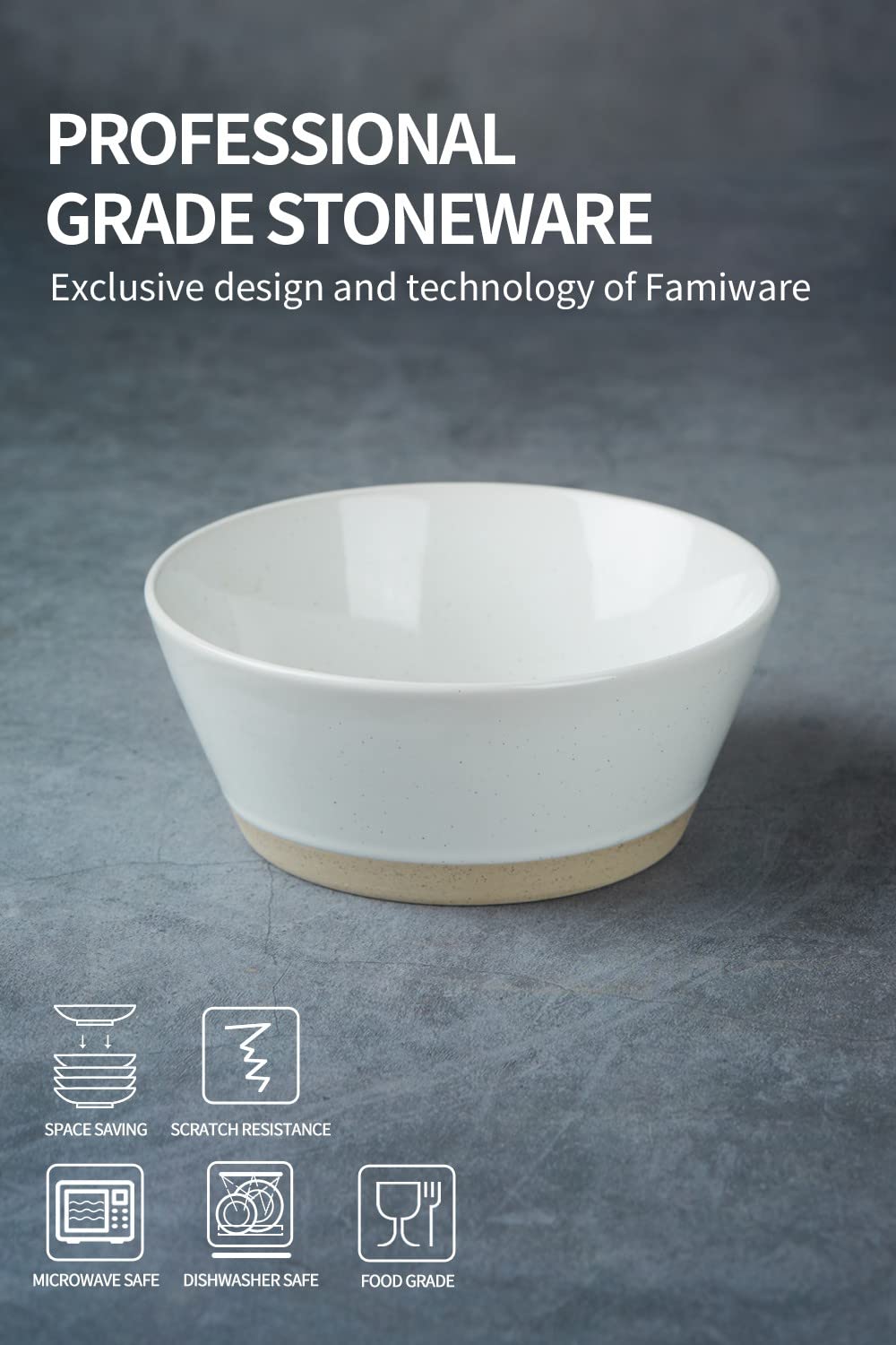 famiware Saturn 6 Pieces Cereal Bowl, Soup Bowls, Stackable, Perfect for Your Friend for Housewarming, Thanksgiving, Christmas, White
