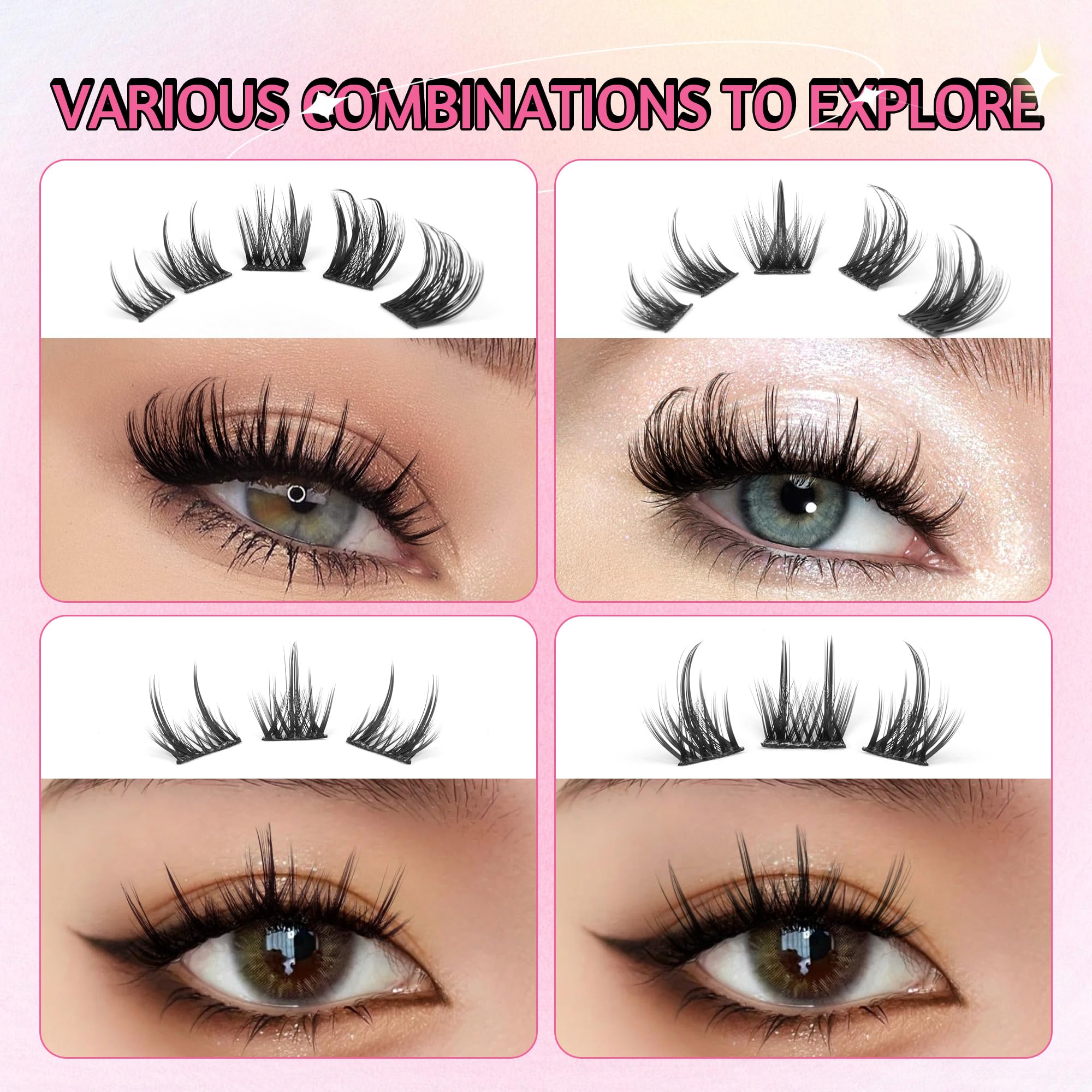 DIY Lash Extension Kit 2 Styles Lash Clusters 132pcs Eyelash Extension Kit D Curl Individual Lashes Wispy 8-16mm Eyelash Clusters Lash Kit with Lash Bond and Seal Lash Tweezers for Eyelash Extension