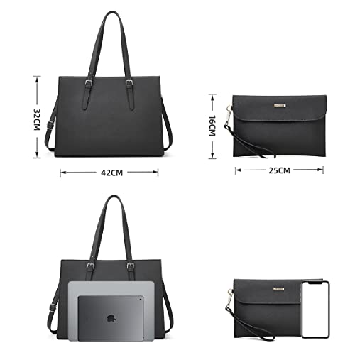 Laptop Bag for Women 15.6 inch Laptop Tote Bag Leather Classy Computer Briefcase Work Waterproof Handbag Professional Shoulder Bag Womens Business Office Large Capacity Bag Purse 2pcs