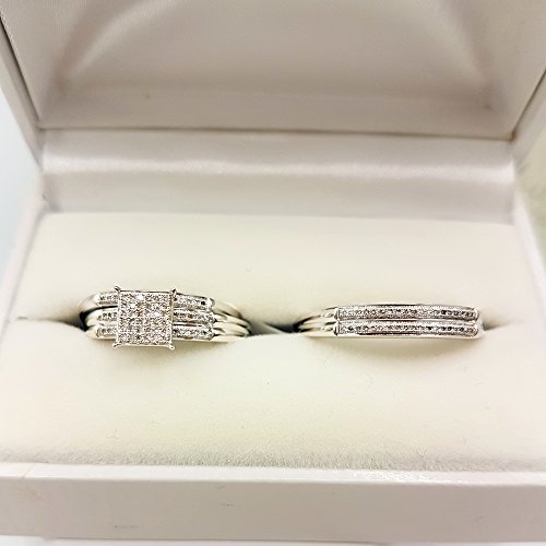 Dazzlingrock Collection 0.20 Carat (Cttw) Round Diamond Men's & Women's Engagement Ring Trio Ring Set 1/5 CT, Sterling Silver