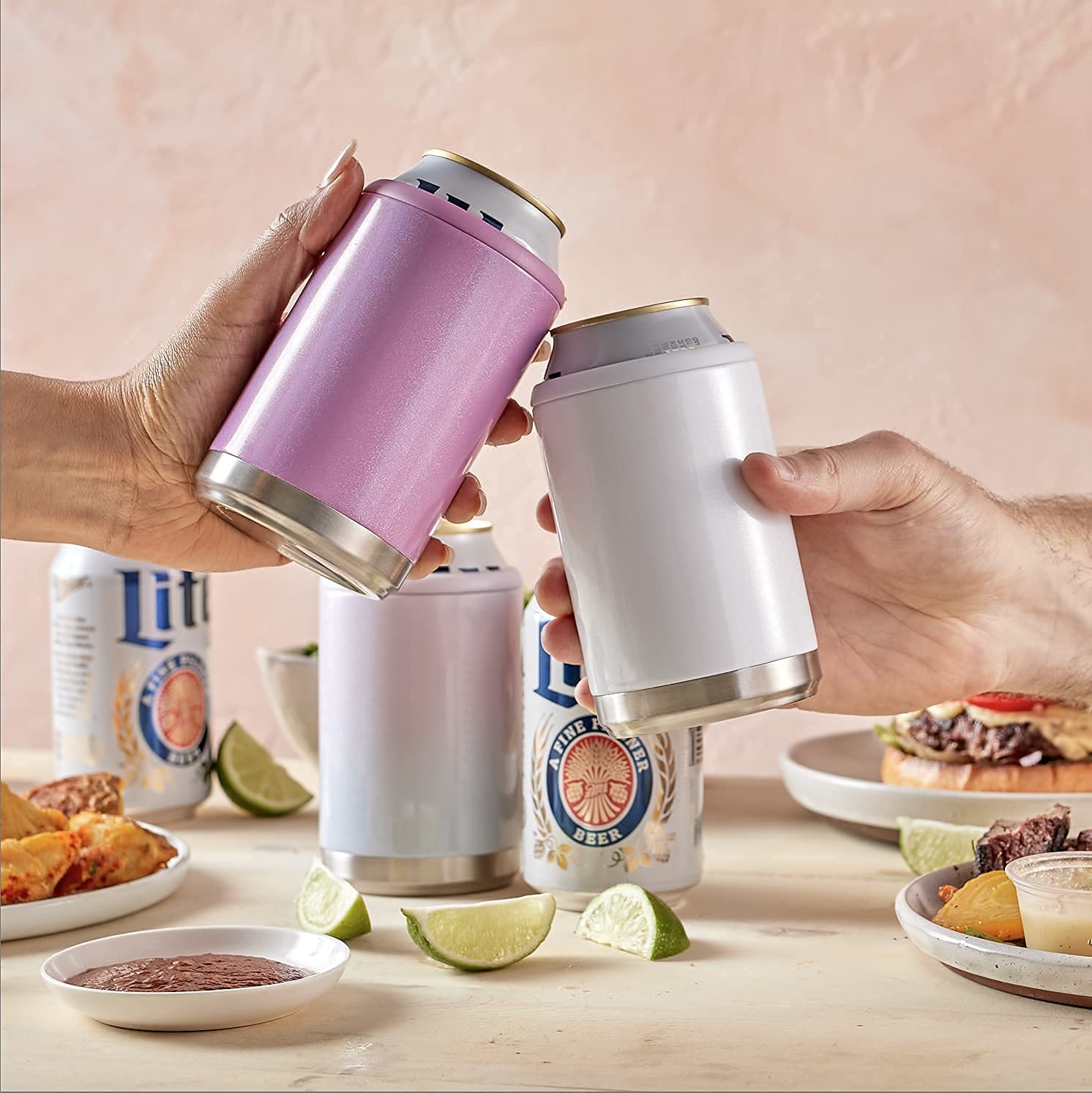 Maars Standard Can Cooler for Beer & Soda | Stainless Steel 12oz Beverage Sleeve, Double Wall Vacuum Insulated Drink Holder - Rose Gold Glitter