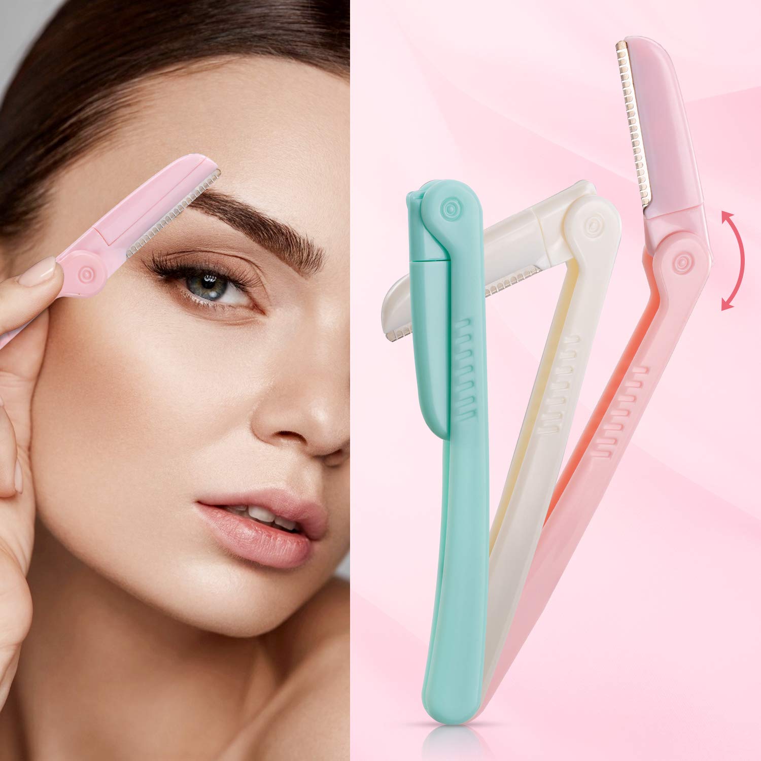 Eyebrow Razor, Blush Brush, Eyebrow Tweezers, 7 Pack in 1 Eyebrow Razor kit, Multipurpose Exfoliating Dermaplaning Tool for Woman Eyebrow Trimmer Shaver And Eyes Makeup